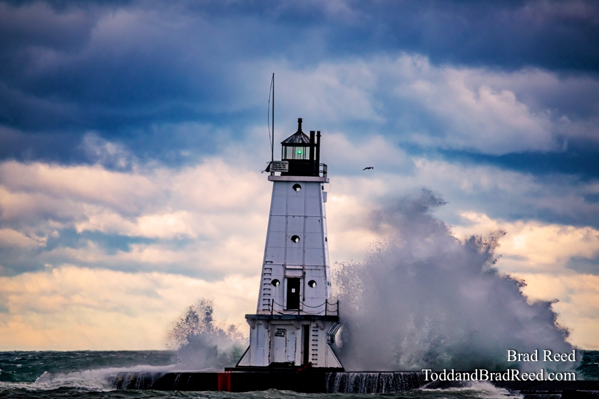 Ludington Lighthouse with waves